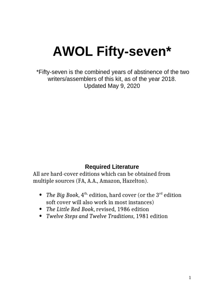 AWOL Fifty Seven Kit - Steps 1 - 12 - Edited | PDF | The Big Book ...
