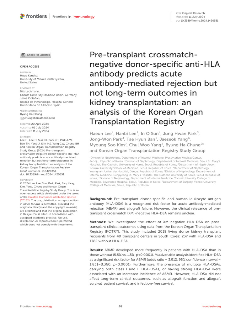 Pre-transplant crossmatchnegative donor-specific anti-HLA antibody ...