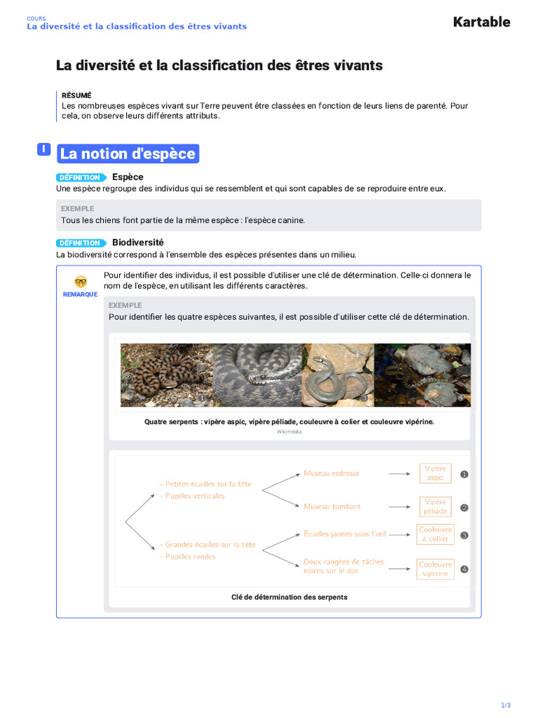 La Diversite Et La Classification Des Etres Vivants | PDF | Serpent ...