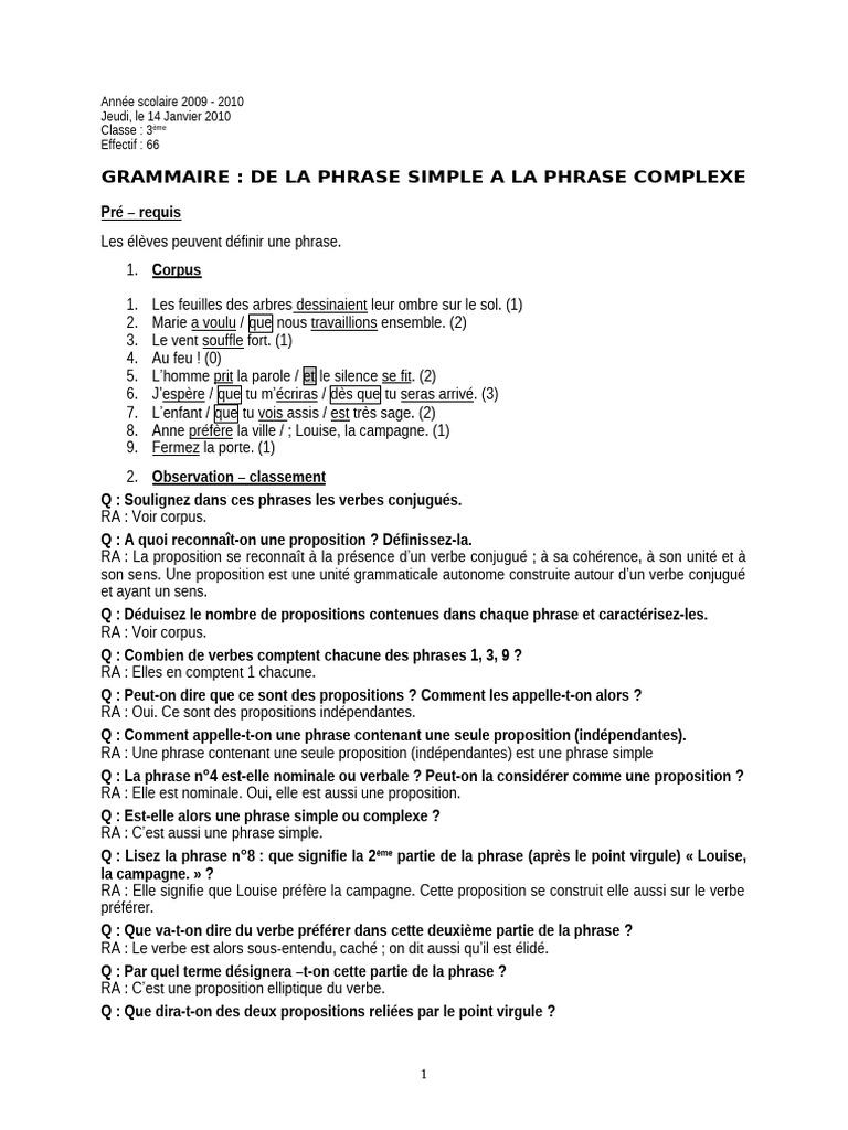 Grammaire : Phrases simples et complexes | PDF | Clause | Phrase