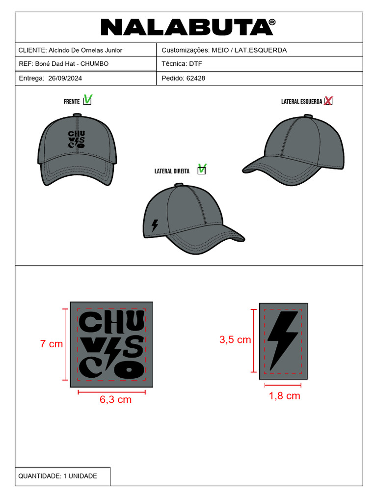 Ficha Técnica Boné Dad Hat - CHUMBO - DTF - Alcindo de Ornelas Junior ...