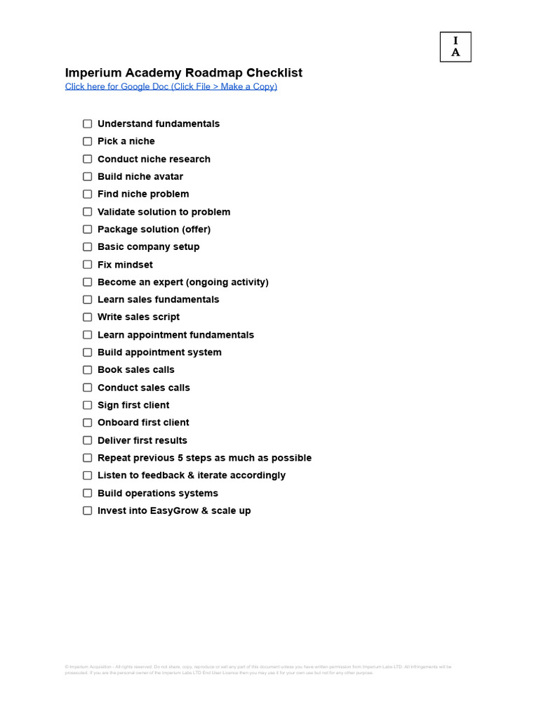 Imperium Academy Roadmap Checklist | PDF