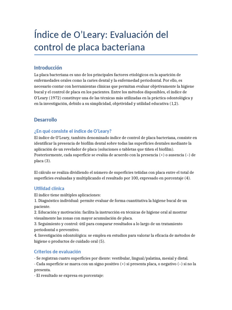 Indice OLeary | PDF | Odontología | Ciencias de la Salud