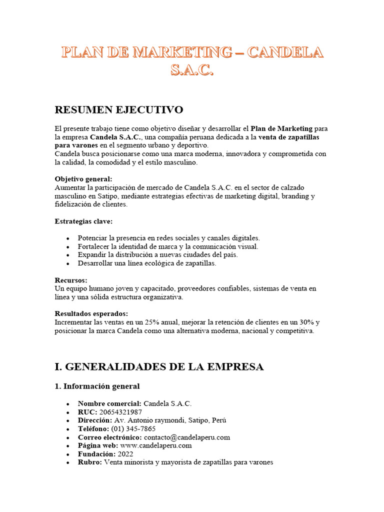 Jairo Orihuela, Plan de Marketing. | PDF | Marketing | Marca