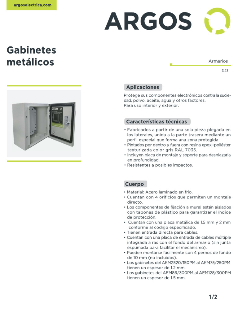 Gabinete Metalico 250x200x150mm Argos - Contacto | PDF