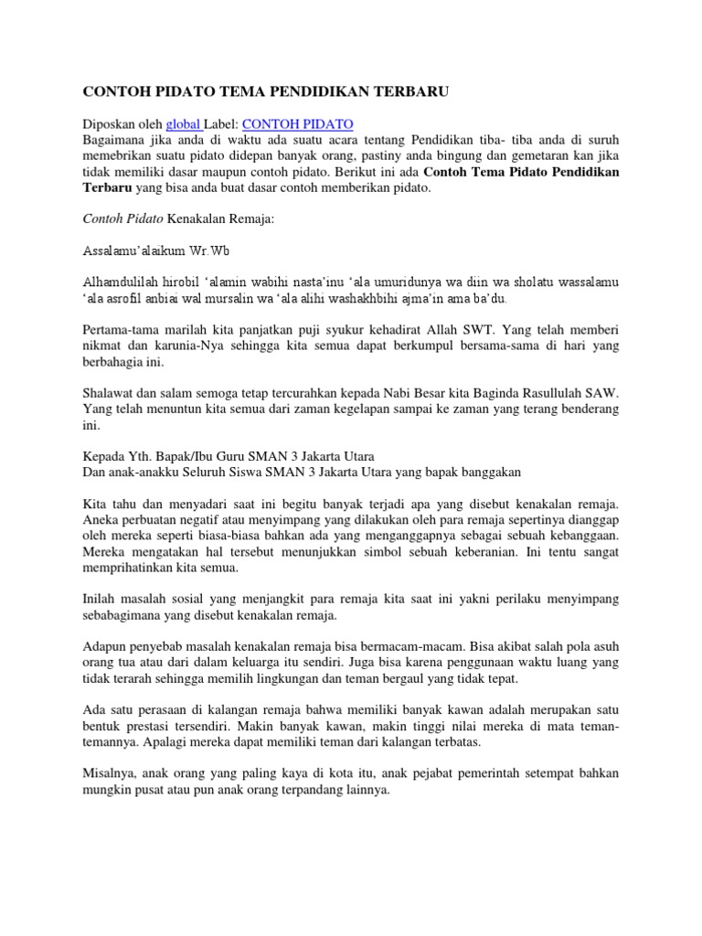 Contoh Pidato Tema Pendidikan Terbaru | PDF
