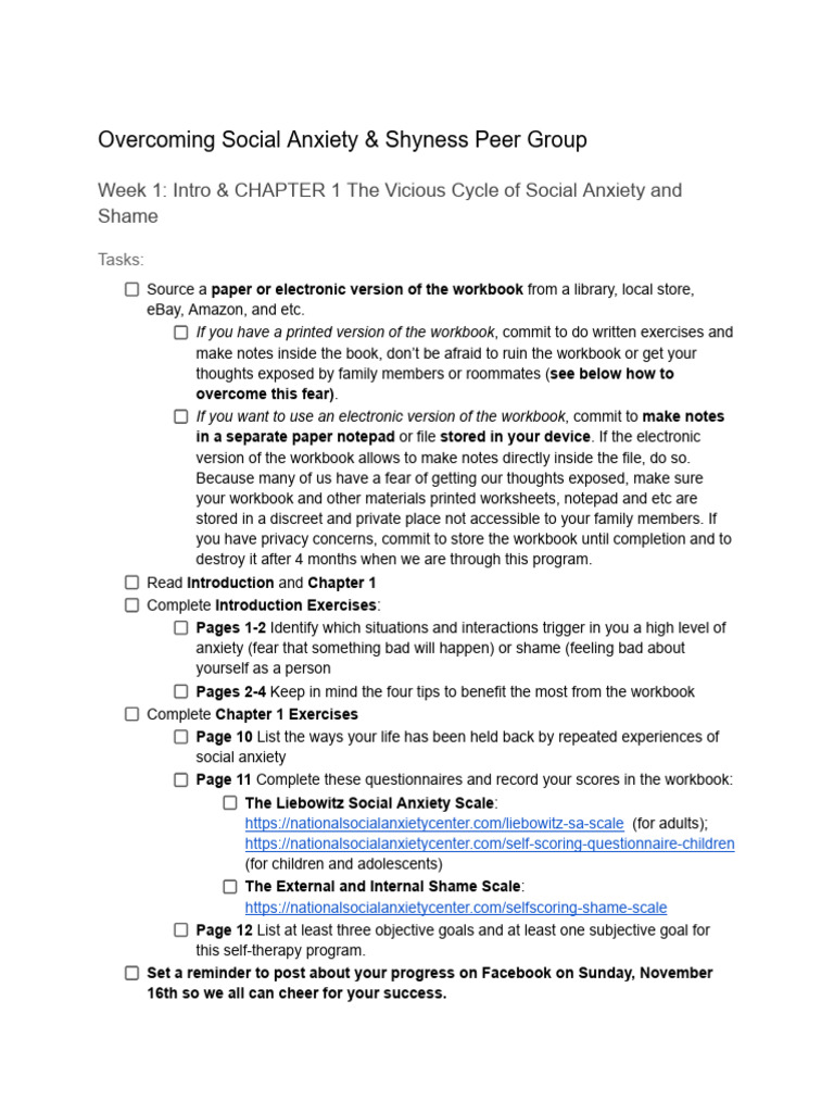 Overcoming Social Anxiety Workbook Guide | PDF | Social Anxiety ...