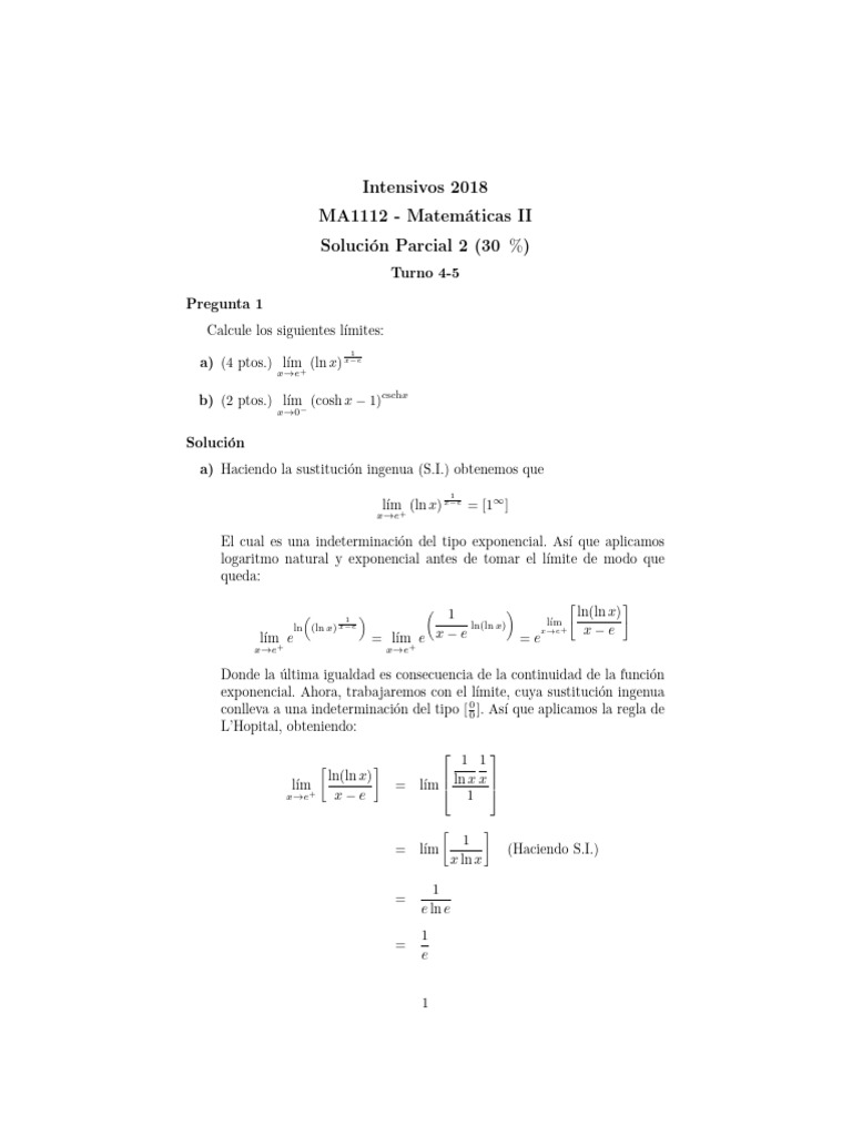 Parcial de Ma1112 Usb | PDF | Integral | Logaritmo