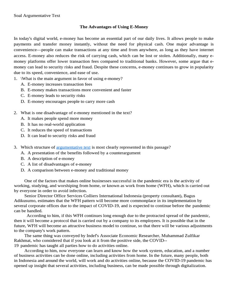 Soal Argumentative Text | PDF | Cash | Economies