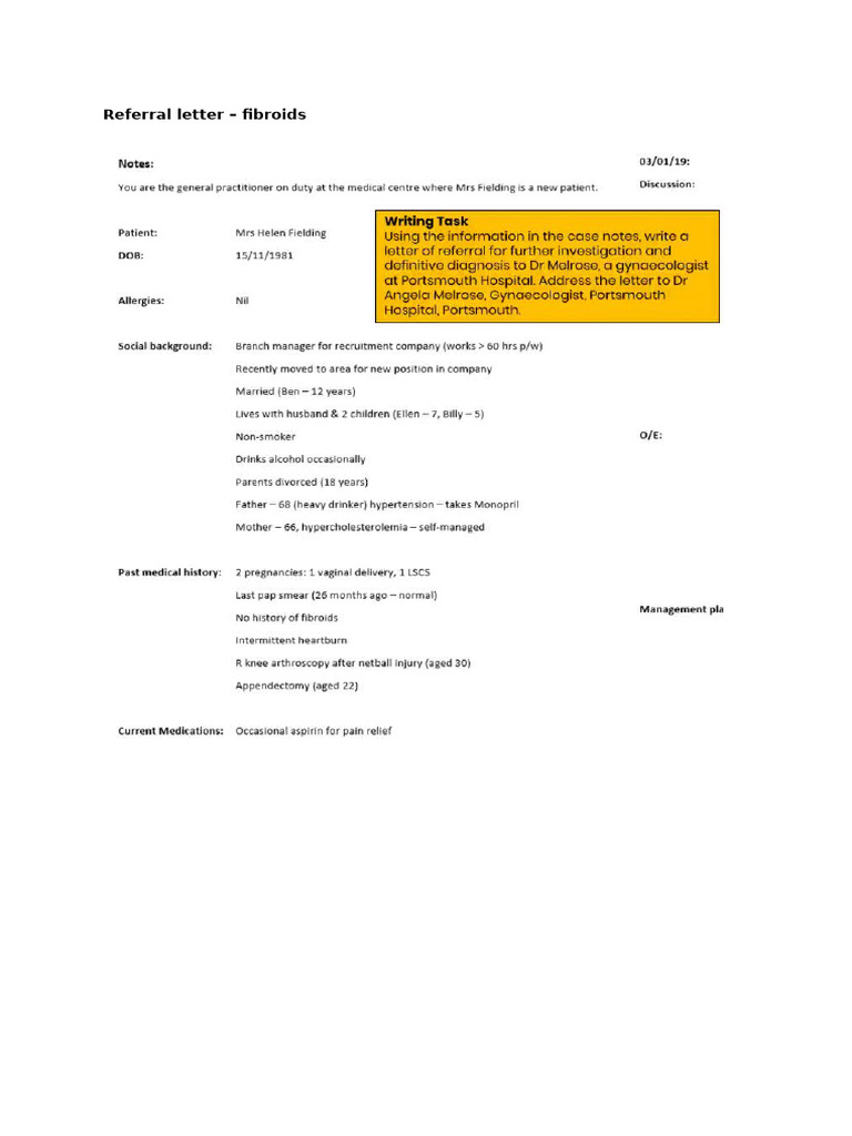 Referral Letter - Fibroids | PDF