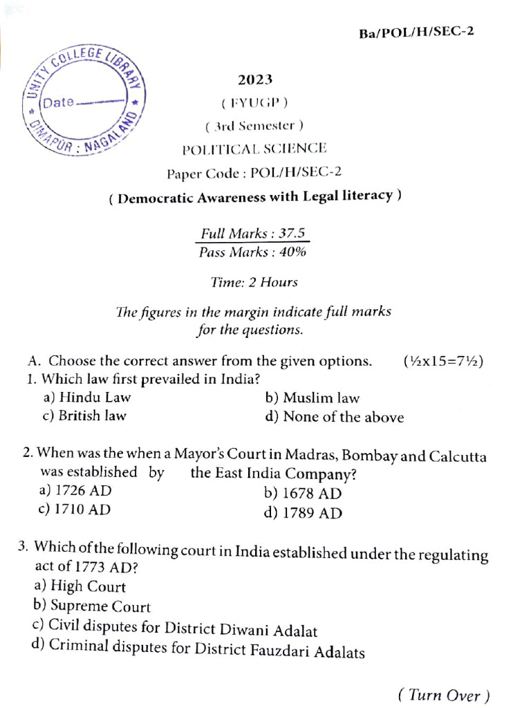 SEC Democratic Awareness With Legal Literacy POL H SEC 2 2023 | PDF ...