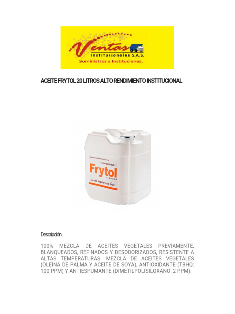 Item 18. Aceite Frytol 20 Litros Alto Rendimiento | PDF