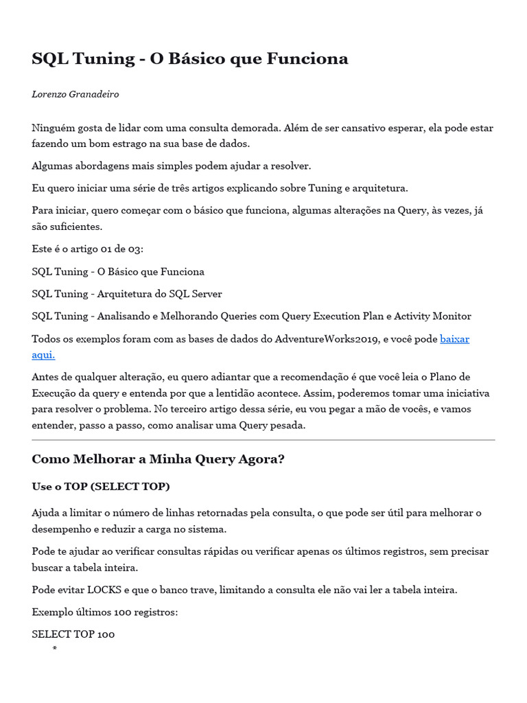 Dicas Práticas de SQL Tuning | PDF | Armazenamento de dados de ...