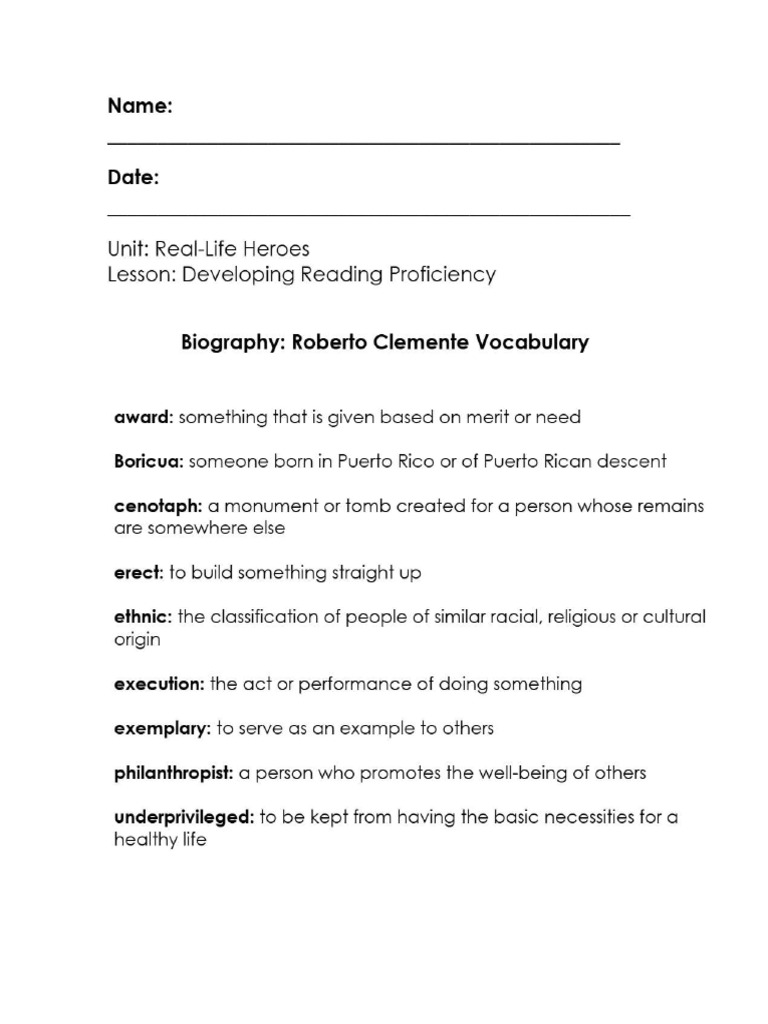 Vocabulary Roberto Clemente | PDF