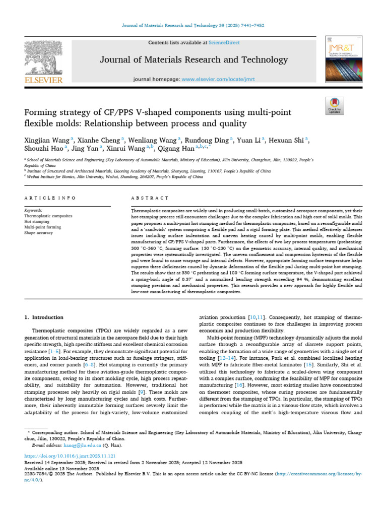 Forming Strategy of CF - PPS V-Shaped Components Using Multi-Point Flexible Molds - Relationship ...