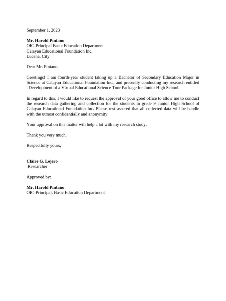 Letter To Conduct | PDF