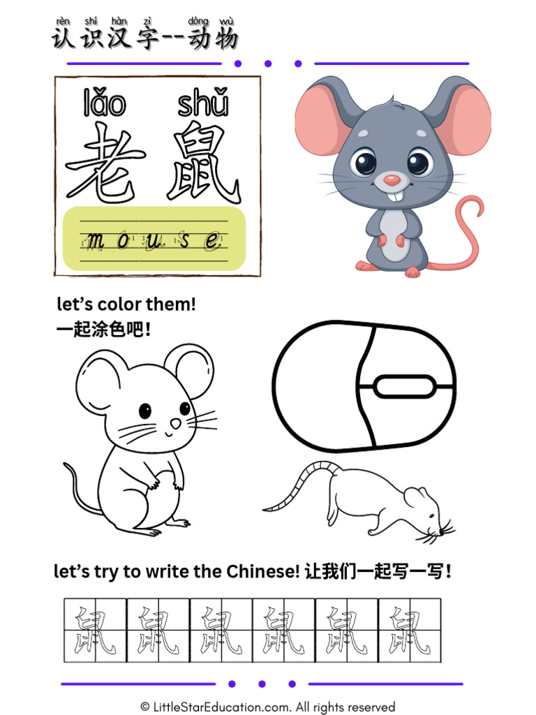 Learn Chinese Characters Animal Names and Writing Practice For Kids | PDF