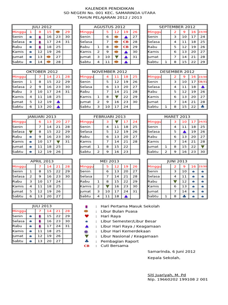 Kalender Pendidikan SD Negeri 001 | PDF