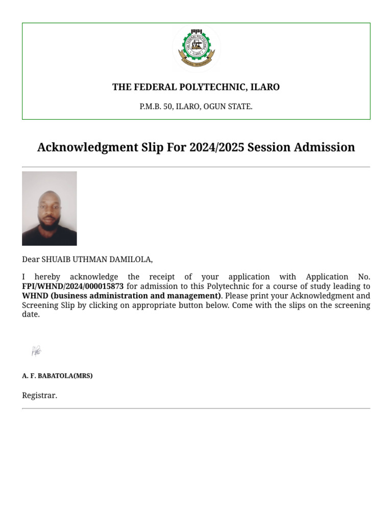 The Federal Polytechnic Ilaro | PDF