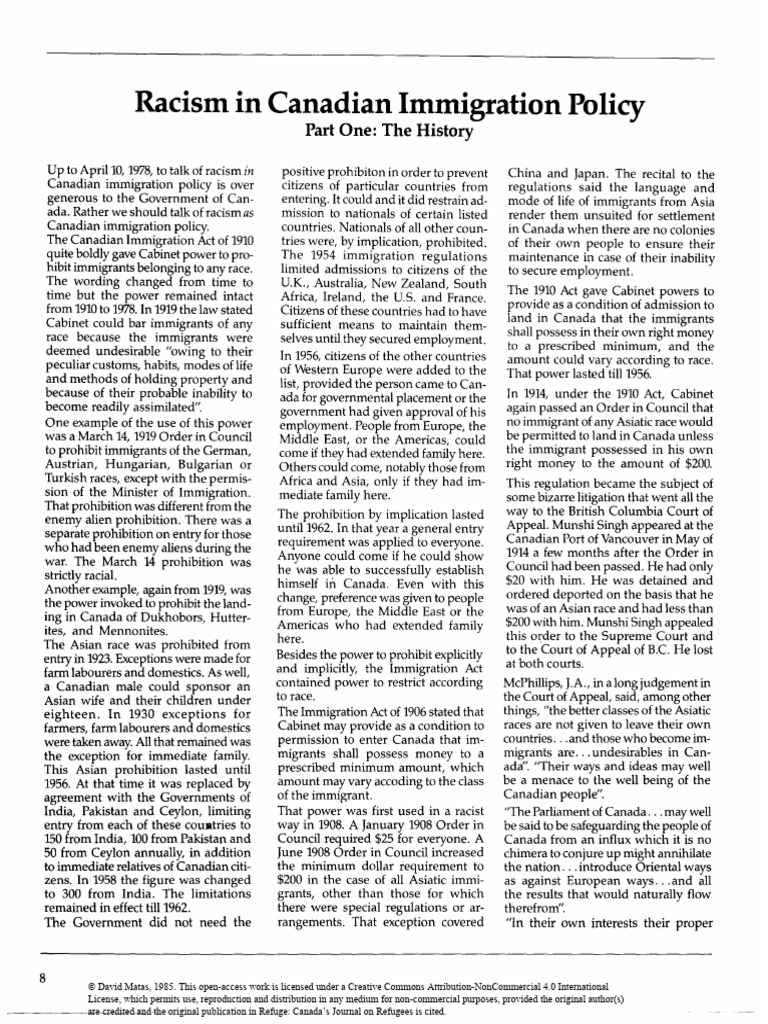 Racism in Canadian Immigration History | PDF | Immigration | Justice