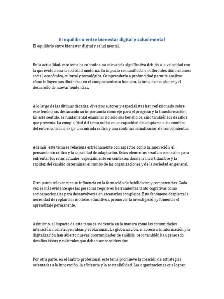 Bienestar Digital y Salud Mental | PDF | Salud mental | Mente