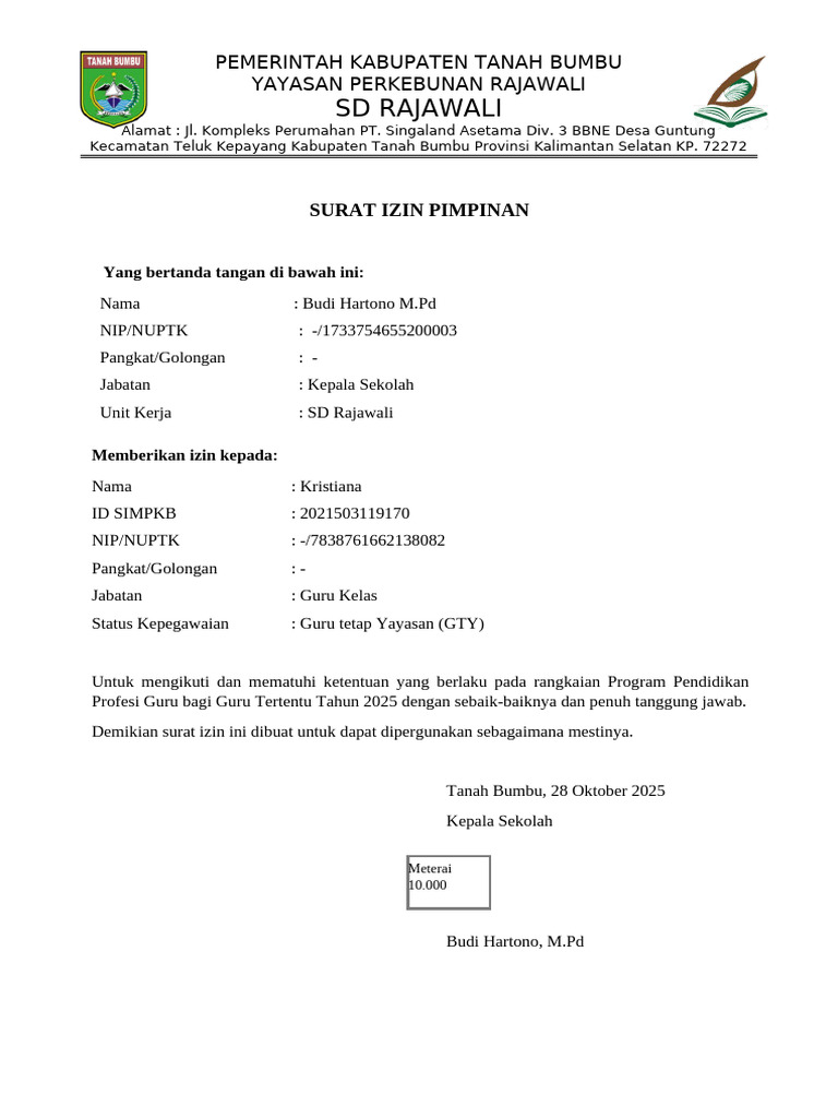 Surat Izin Program Pendidikan Guru 2025 | PDF