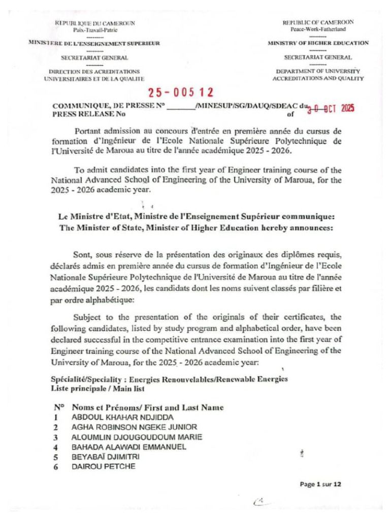 Resultat ENSPM UMa 2025 1ere Annee Cursus Formation D'ingenieur | PDF