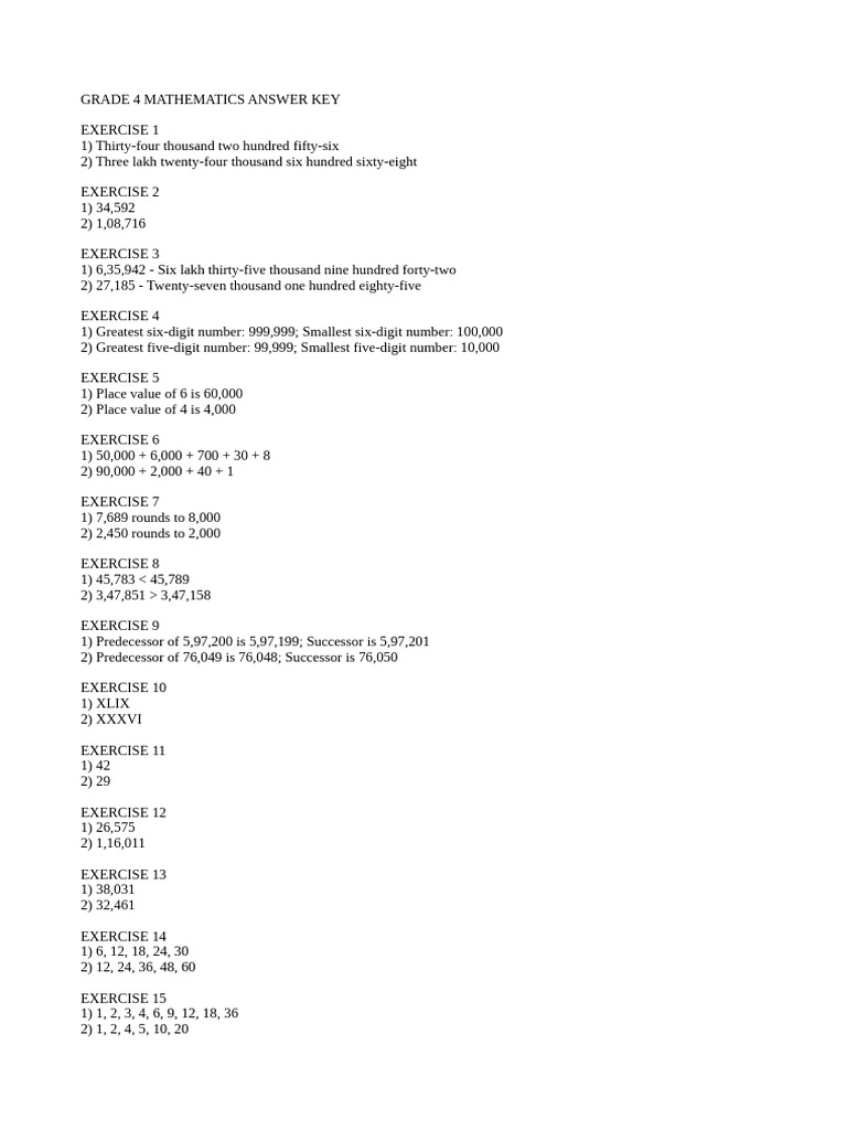 Mathematics Answer Key | PDF