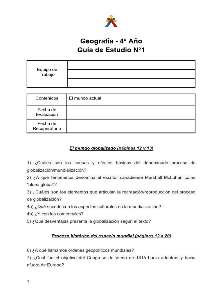 2025 - 4° Año - Guía de Estudio N°1 - 1763380753717 | PDF