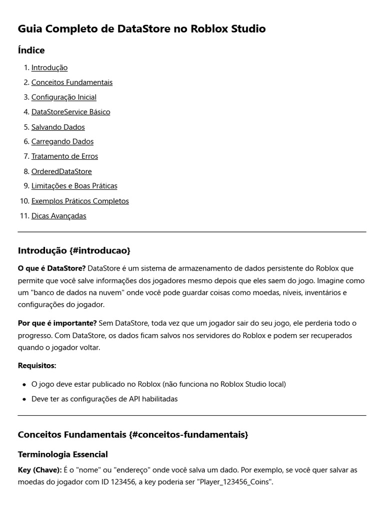 Guia de DataStore no Roblox Studio | PDF | Engenharia de Software ...