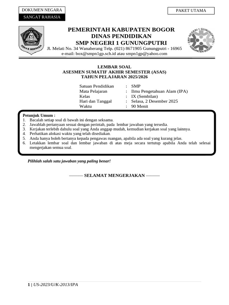 Blanko Soal Asas 2025 | PDF