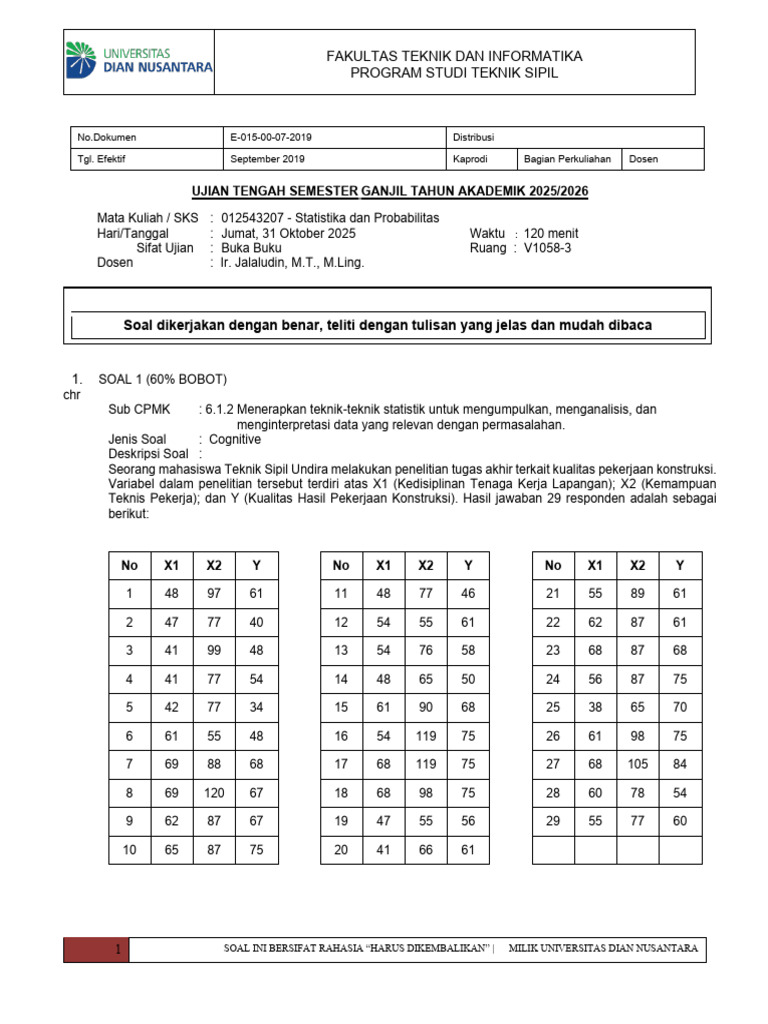 Soal Uts, Surat Pernyataan Dan Soal Jawaban No 2 Dan 3 | PDF