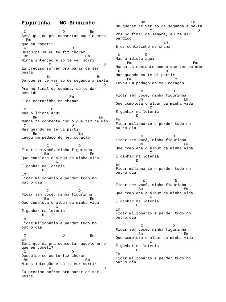 Letra da Música "Figurinha" - MC Bruninho | PDF | Música gravada | Álbuns