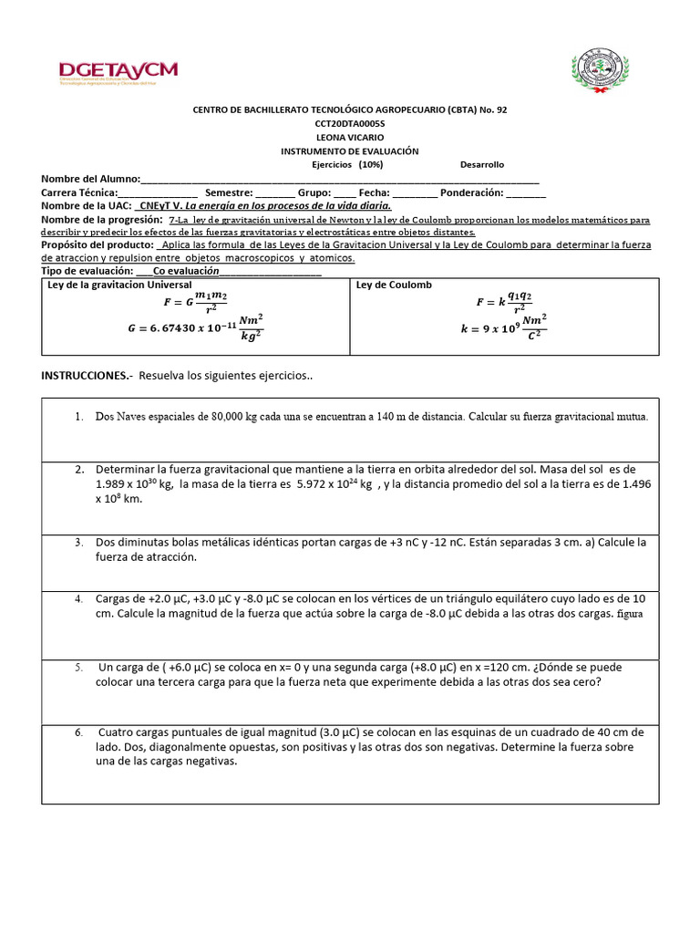Progresion 7 Actividdad Ley de La Gravitacion Universal y Ley de ...