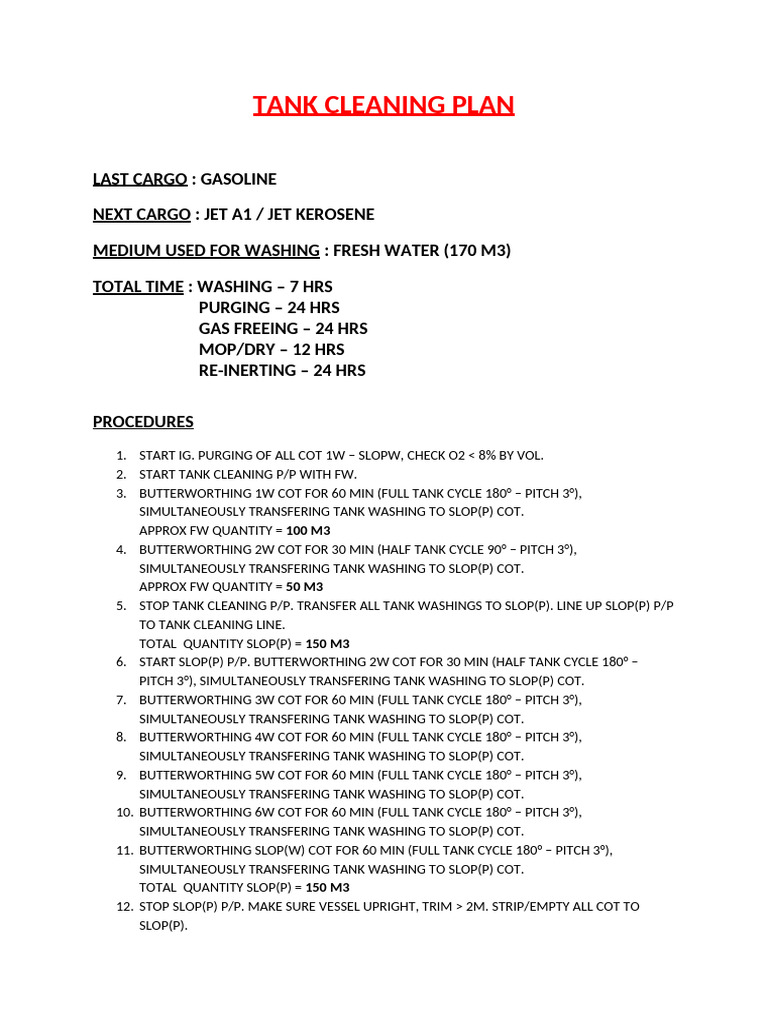 Tank Cleaning Procedure for Jet A1 | PDF | Chemical Process Engineering ...
