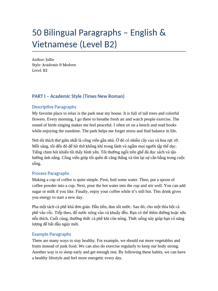 50 Bilingual Paragraphs B2 Jollie | PDF