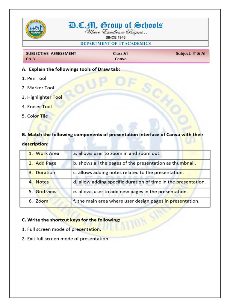 Class Vi - Computer Science L-3 - Subjective Assignment | PDF