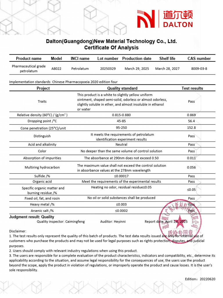 Petrolatum A8022-20250329 | PDF | Solubility | Physical Sciences