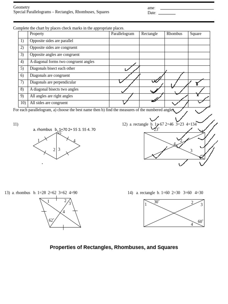 Special Quadrilaterals Practice | PDF | Rectangle | Perpendicular