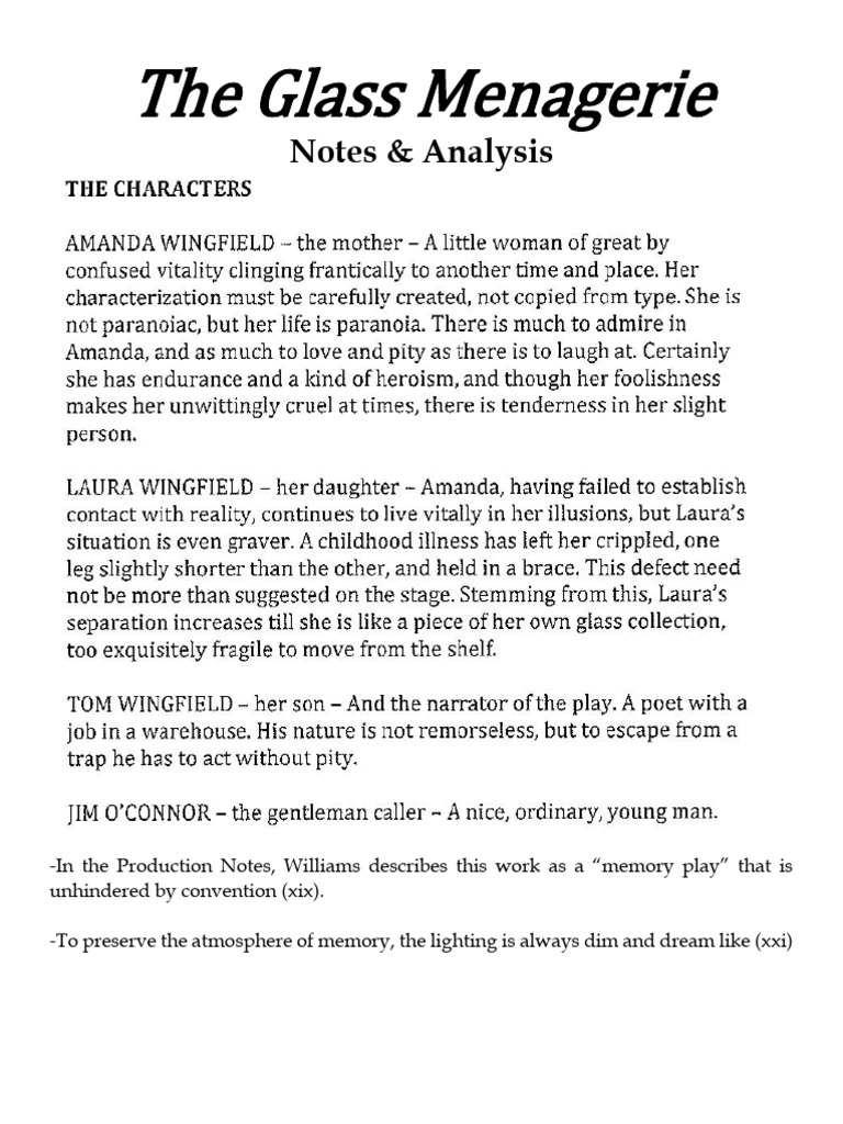 Glass Menagerie NOTES 2018 | PDF