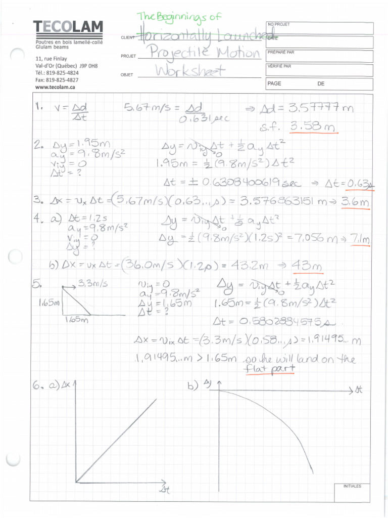 Worksheet SOLUTIONS Projectiles | PDF