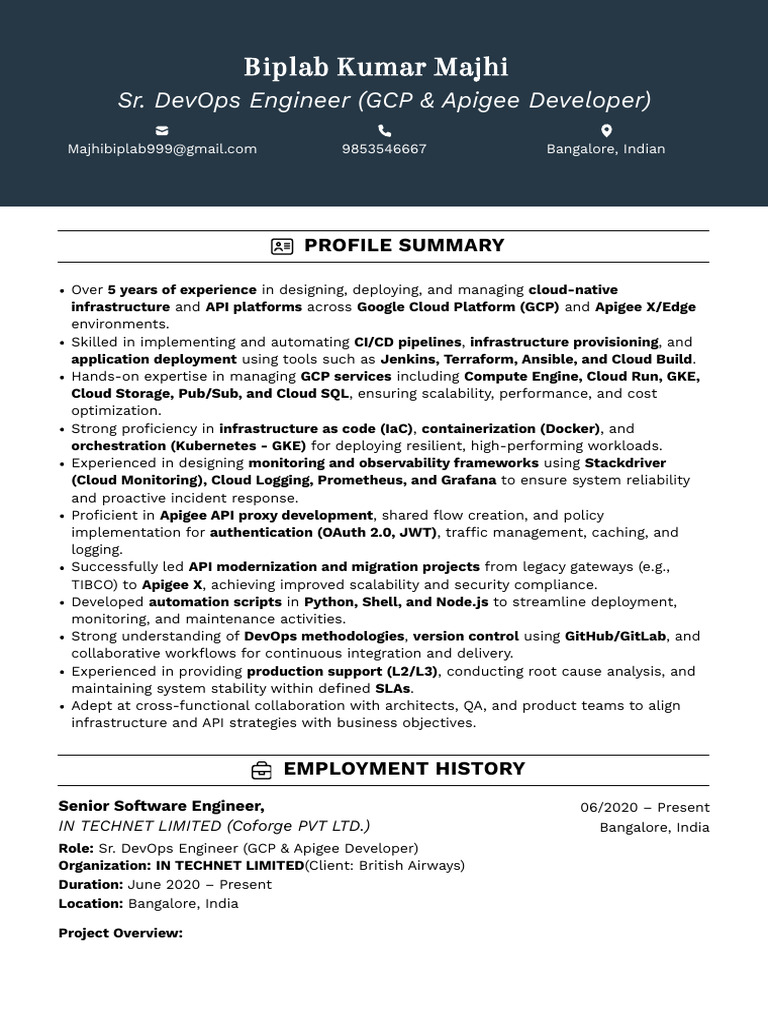 Biplab Kumar Sr Dev0ps GCP APIGEE Resume | PDF | Cloud Computing ...
