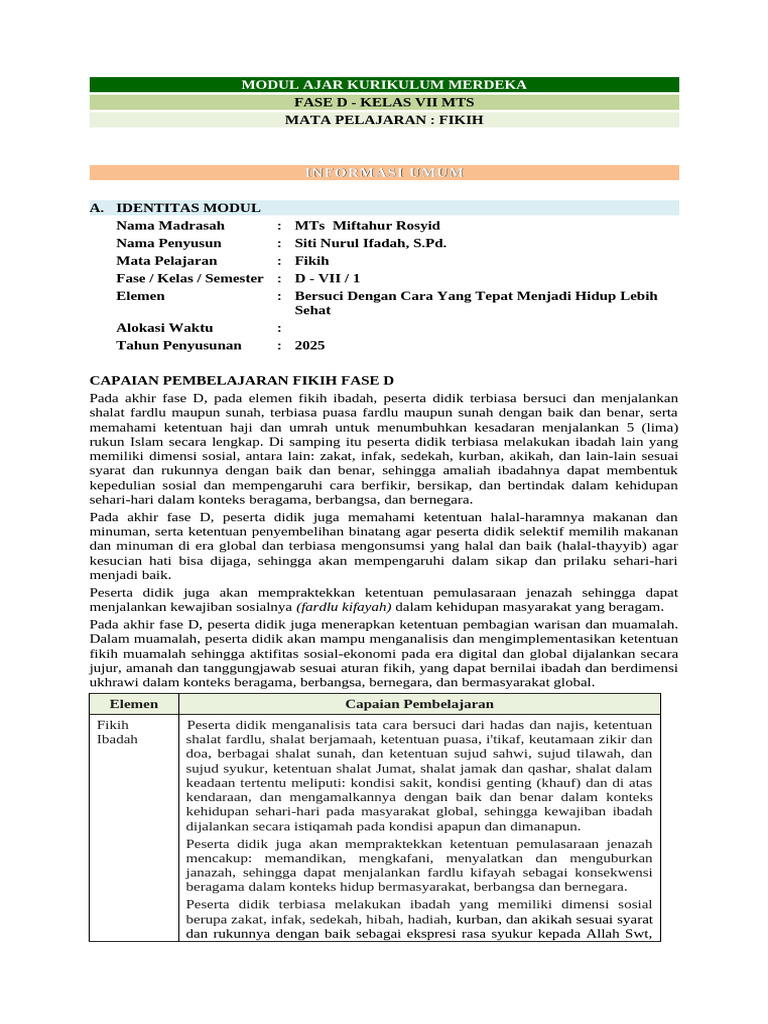 Modul Fikih 7 Bab 2 - Bersuci Dari Najis Dan Hadats | PDF
