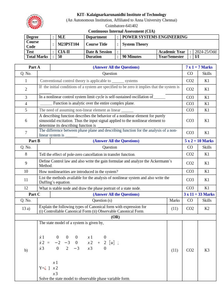 CIA 2 ST | PDF | Nonlinear System | Applied Mathematics