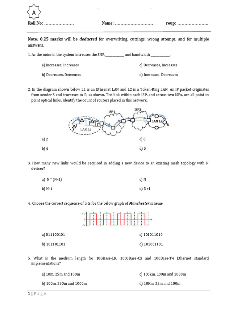 Computer Networks Quiz 1 Answers | PDF | Computer Network | Multicast