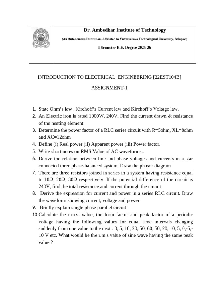 BEE Assignment 1 | PDF