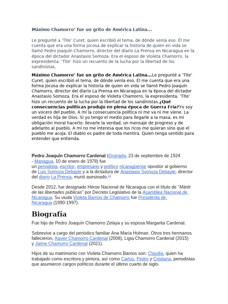 Legado de Pedro Joaquín Chamorro en Nicaragua | PDF | Nicaragua
