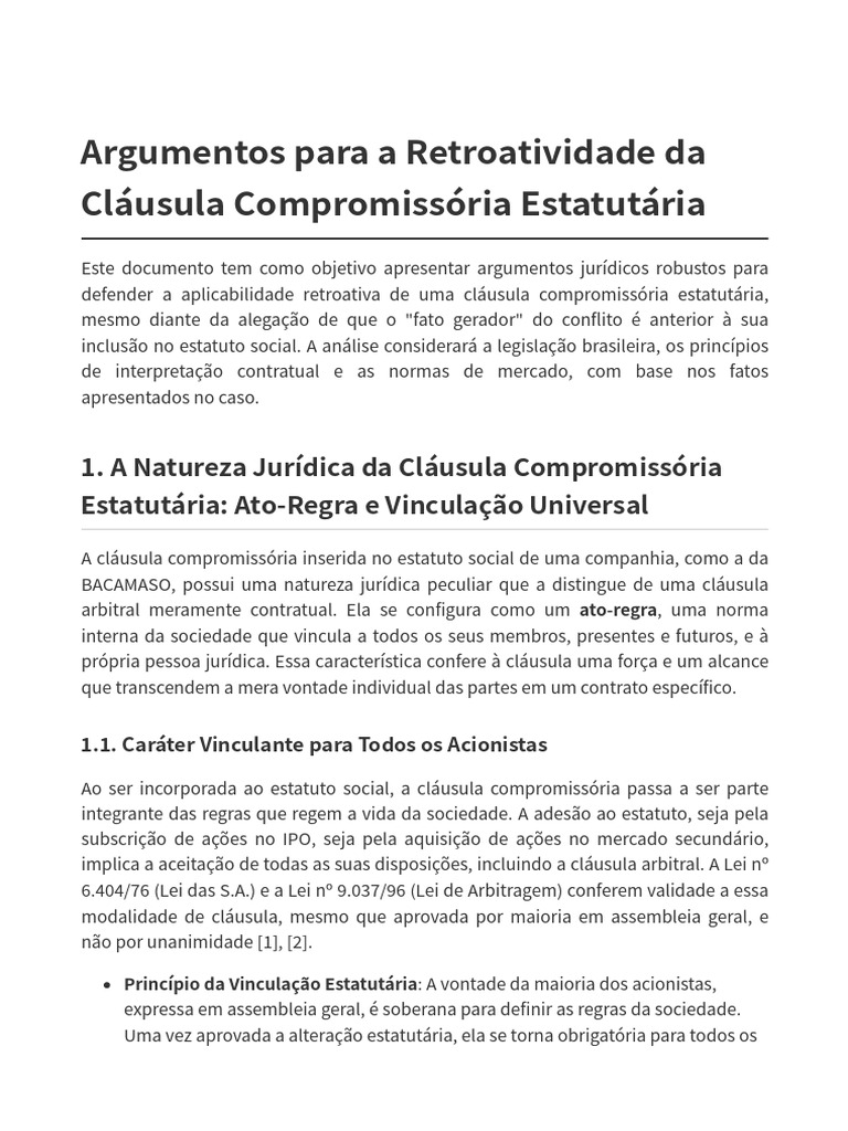 Retroatividade da Cláusula Compromissória | PDF | Arbitragem | Governança