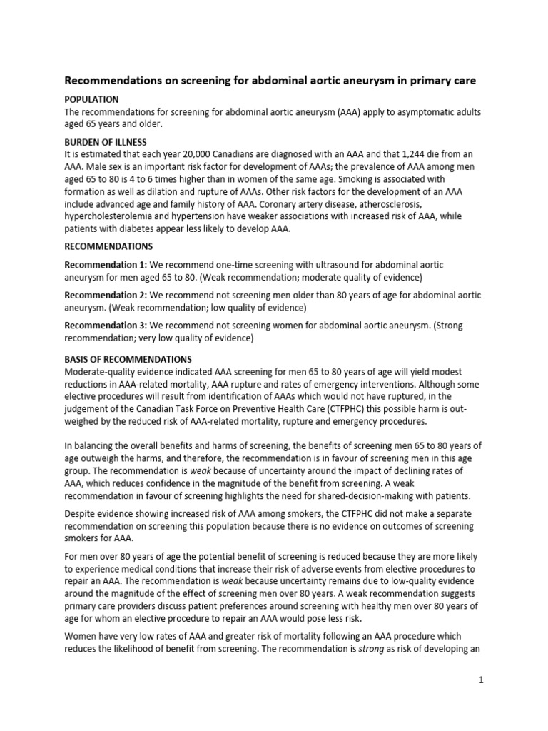 AAA Clinician Summary Aug 10 | PDF | Cardiovascular Diseases | Angiology