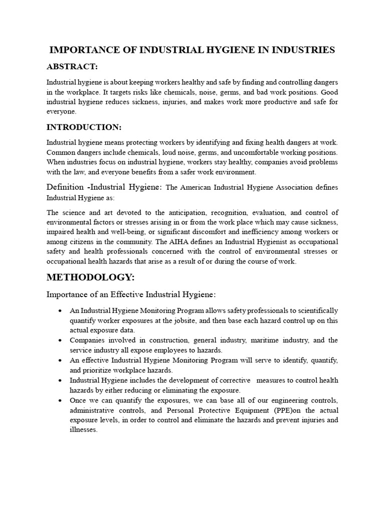Industrial Hygiene: Ensuring Worker Safety | PDF | Occupational Hygiene ...